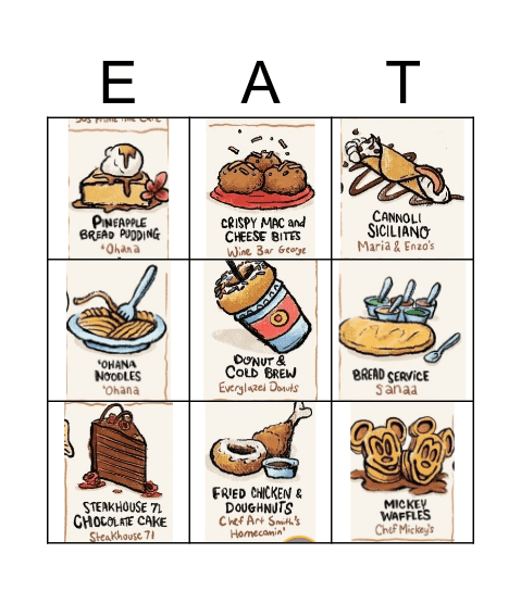 Resort Eats Bingo Card