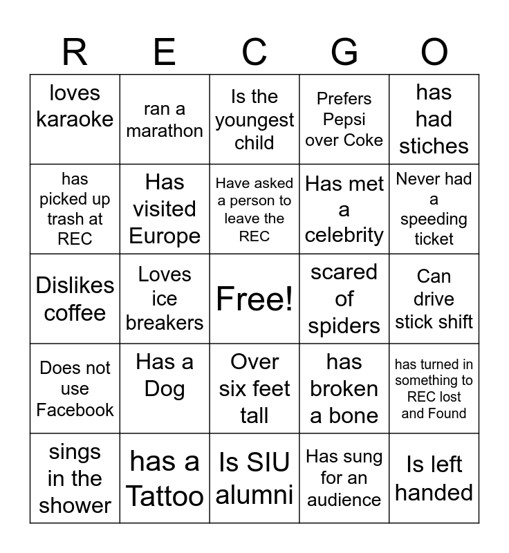 REC Staff Meeting BINGO Card