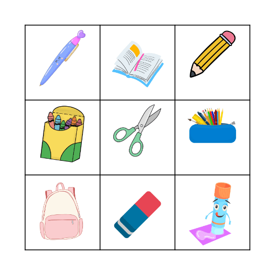 My backpack Bingo Card