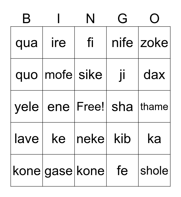 First 3 syllables (open, closed, magic E) Bingo Card