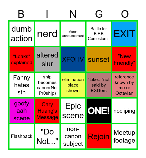 BFDI:TPOT 12 Bingo Card
