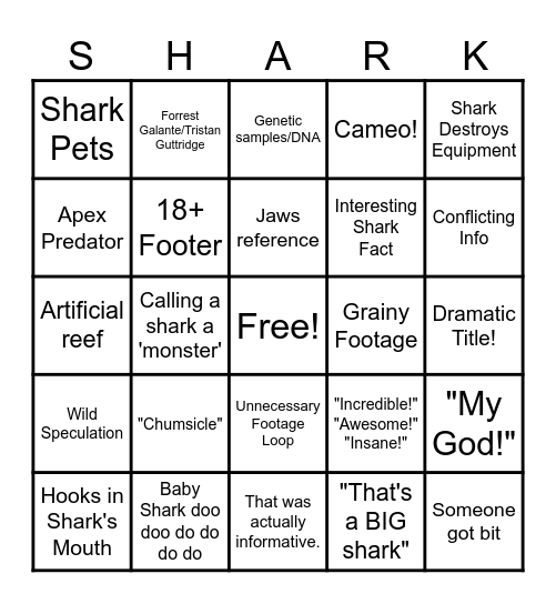 SHARK WEEK Bingo Card
