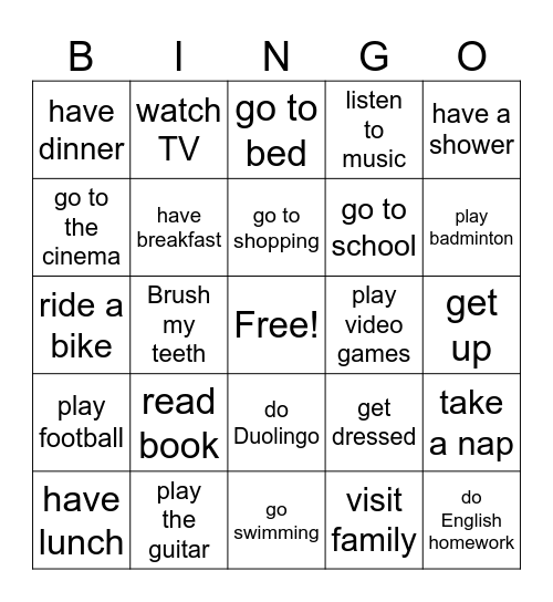 Weekend Activities Daily Routines Bingo Card