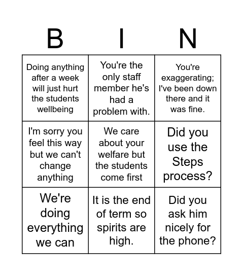 Blameless bingo Card