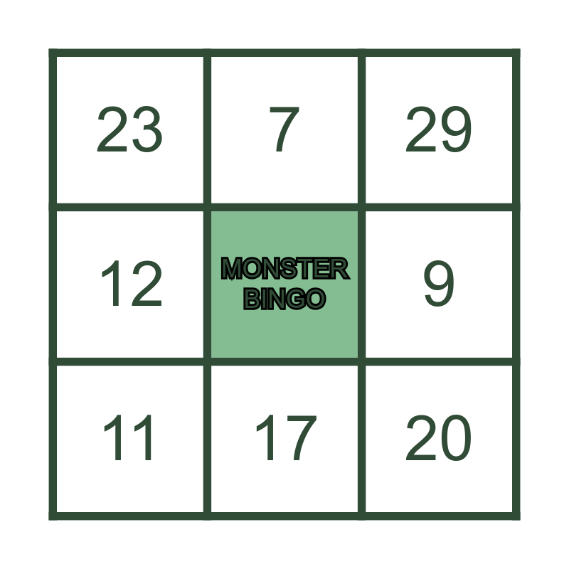 Monster BINGO Card