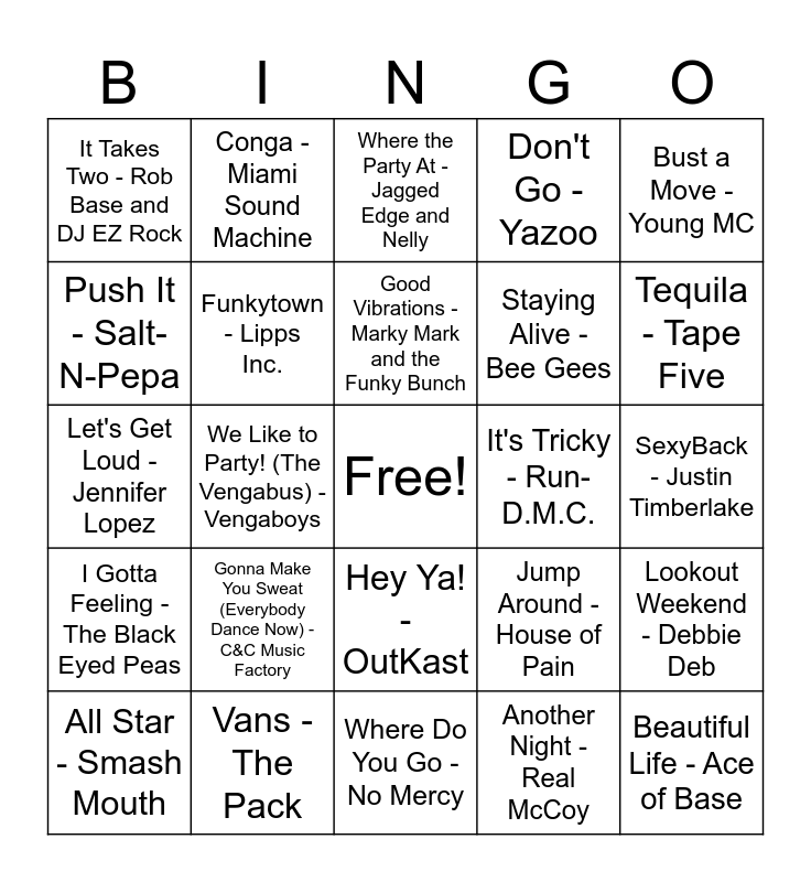 Music Bingo Round #1 Bingo Card