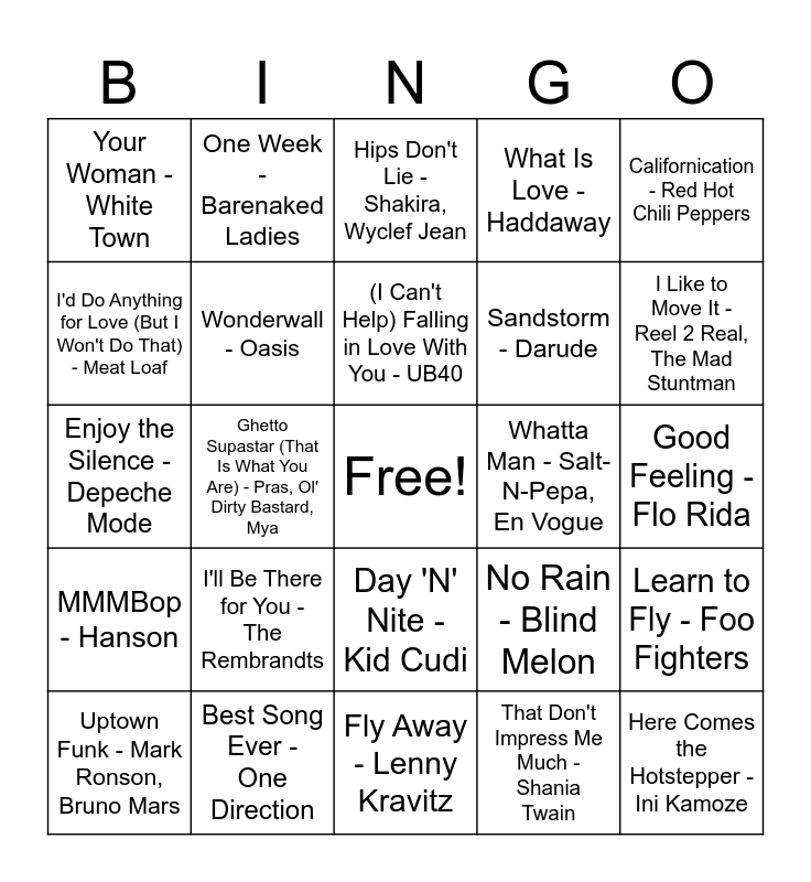 Music Bingo Round #3 Bingo Card