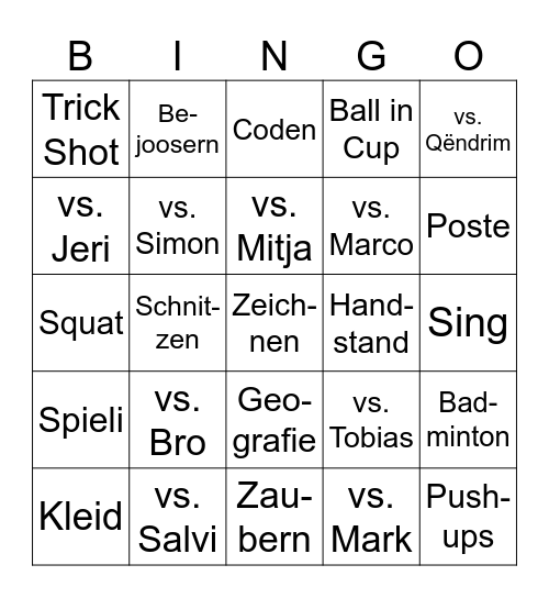 Manu's Stag Bingo Card