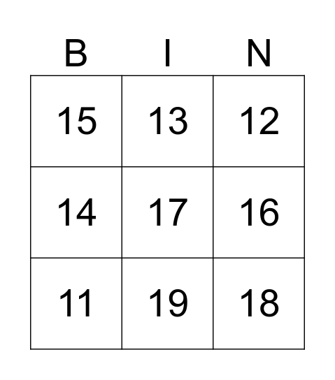 Bingo 11-19 Bingo Card