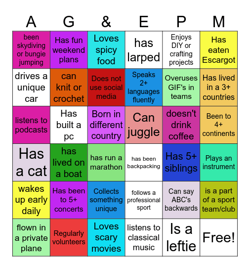 AG&E PM BINGO Card