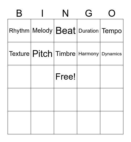 Music Bingo Card