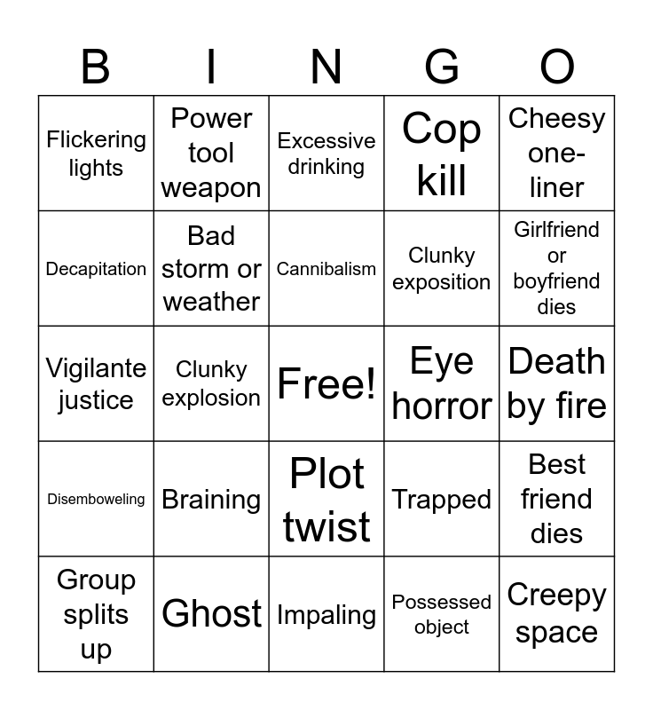 Horror Movie Club Bingo Card
