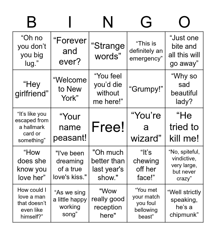 Enchanted Movie Bingo Card