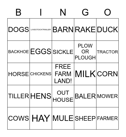 FARM BINGO Card