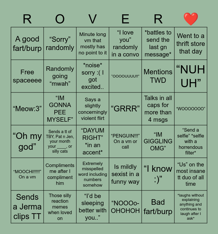 Rover bingo Card