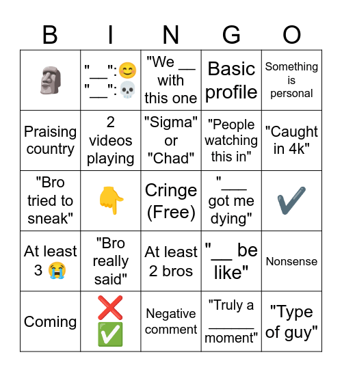 YT shorts comments bingo Card