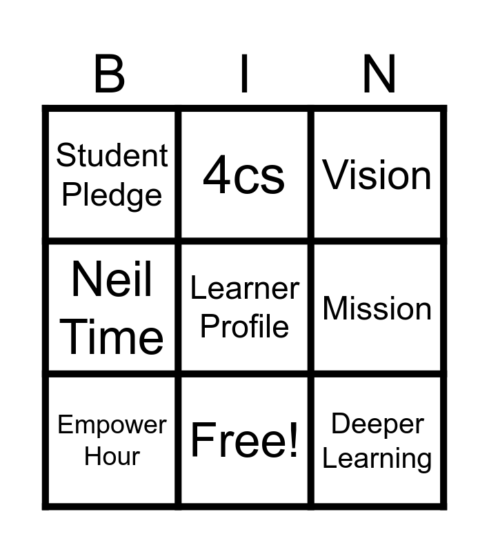 New to North Note Taking BINGO Card