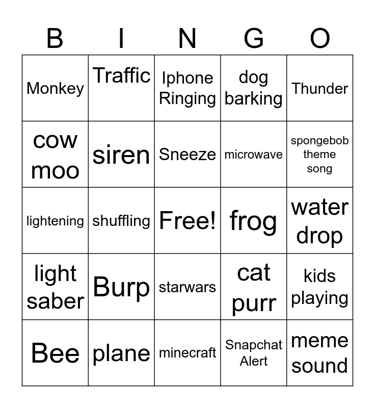 Sound Bingo Card