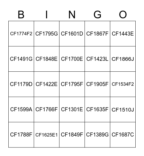 CF Bingo Card
