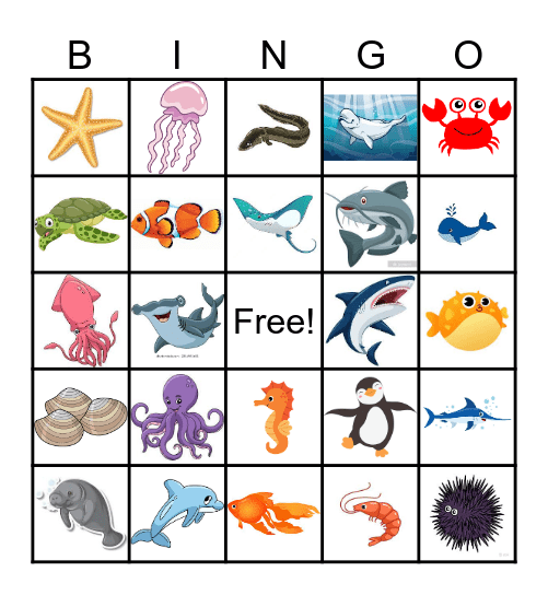 Sea Animals Bingo Card