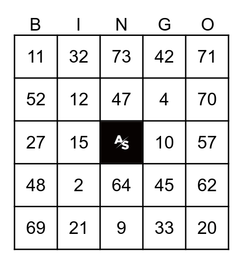 AS CARD BINGO Card