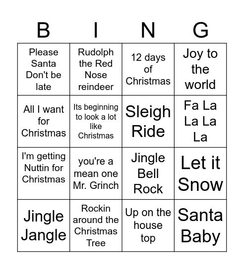 Christmas Music Bingo Card