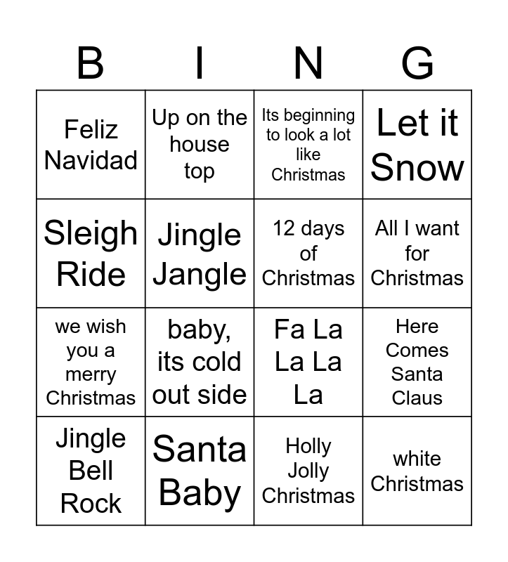 Christmas Music Bingo Card