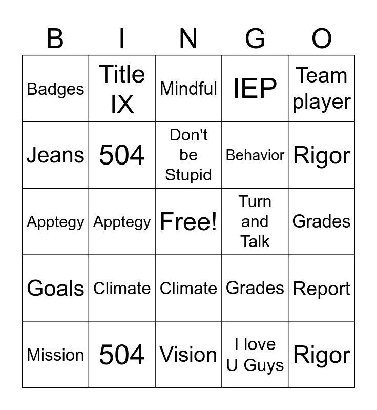 Faculty Meeting Bingo Card