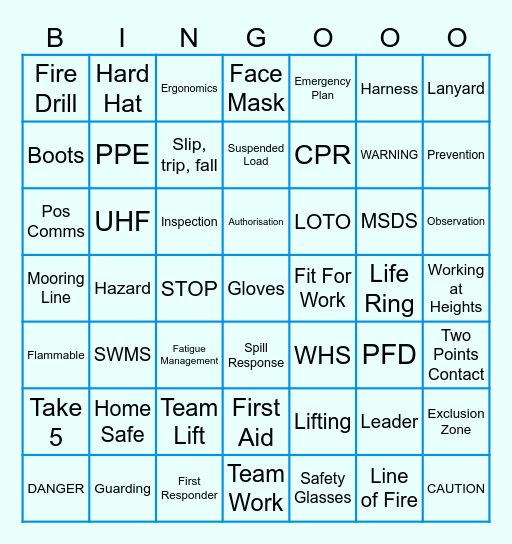 Safety Bingo! Bingo Card
