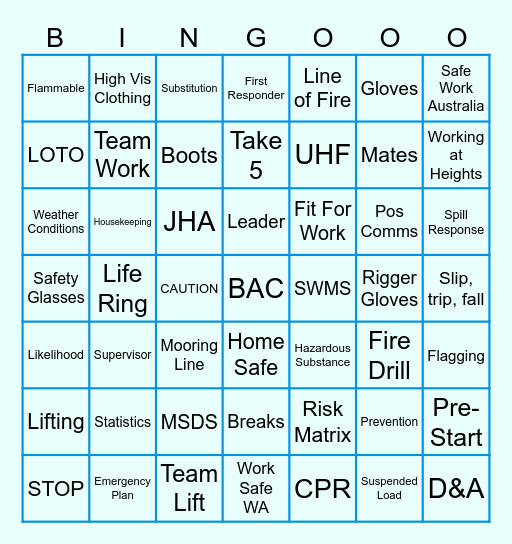 Safety Bingo! Bingo Card