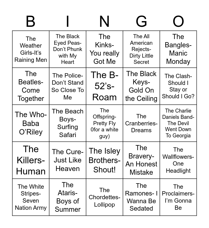 Radio Bingo "The" Bands Bingo Card