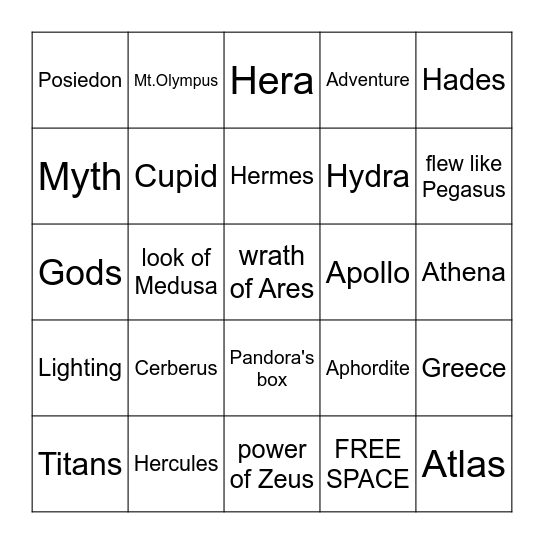 Allusions to Greek Myths Bingo Card
