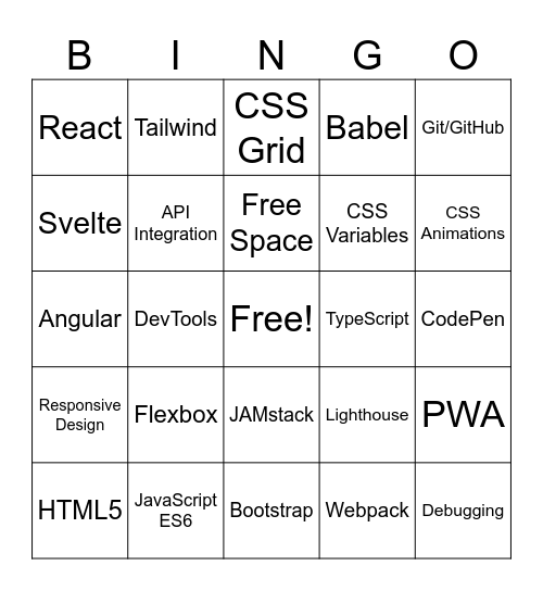Front-End Frenzy Bingo Card