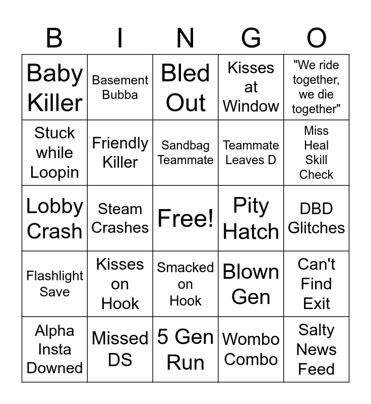 DBD Bingo Card