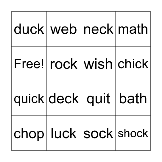 Four in a Row Bingo Card
