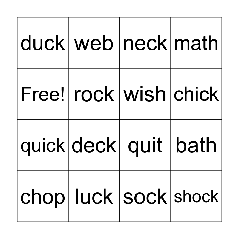 Four in a Row Bingo Card