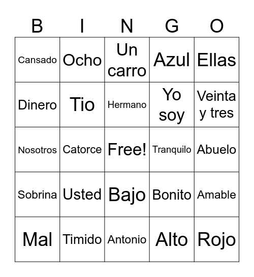 Spanish Class Bingo Card