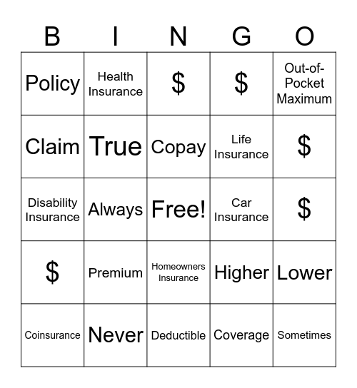 Insurance Bingo Card
