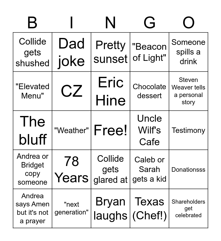 Sandy Cove Bingo Card
