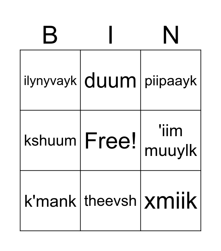Pee-Posh Mat Yuuk Bingo Card