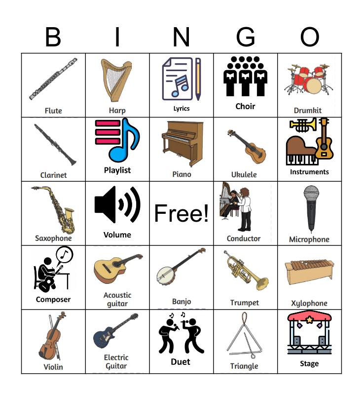 Listening to Music Bingo Card