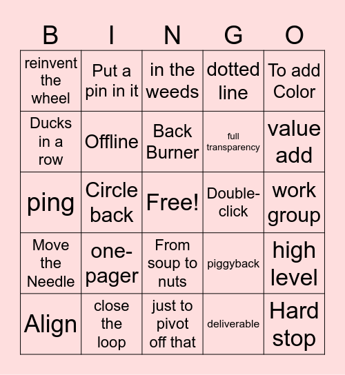 Corporate Jargon Bingo Card