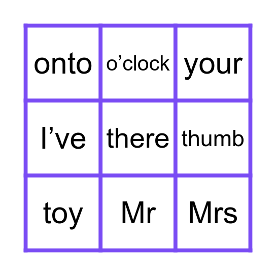 Heart Words 14 Bingo Card