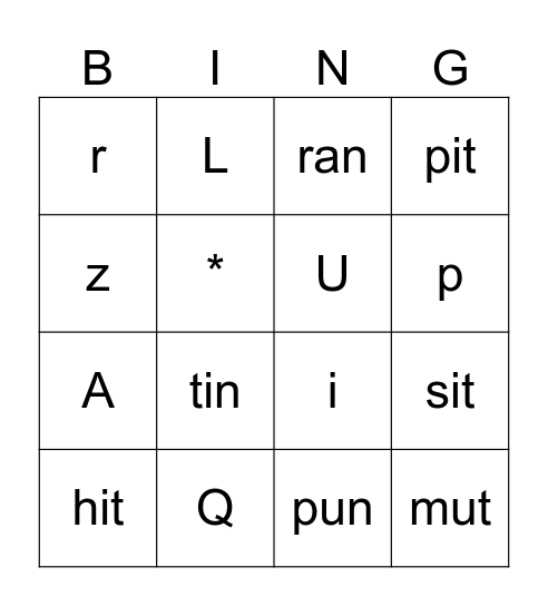 CVC Bingo Card
