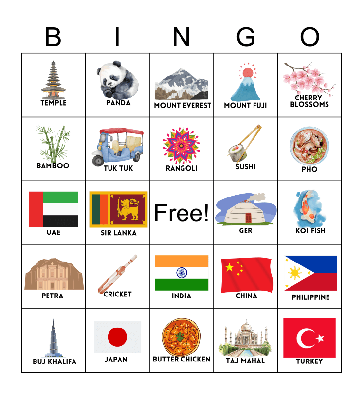 Around The World: Asia Bingo Card