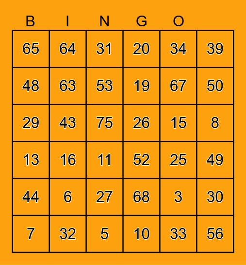 Number Bingo 1-75 Bingo Card