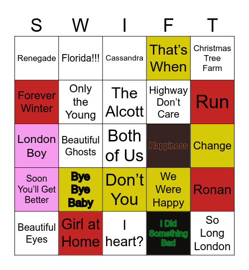 Surprise Songs Left Bingo Card