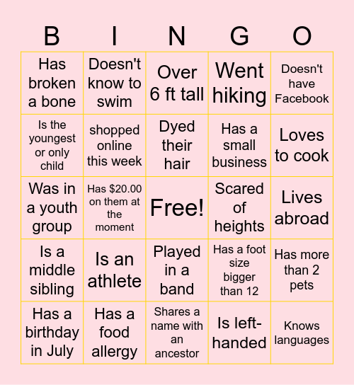 Find Someone Who Bingo Card
