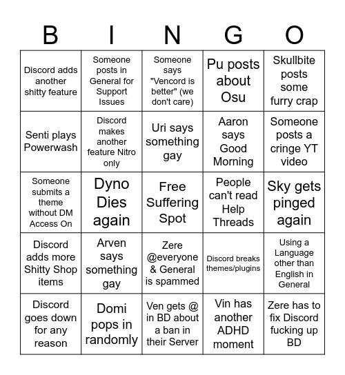 mhmm Bingo Card