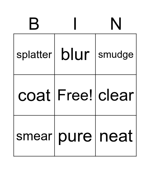 Vocab - smear Bingo Card